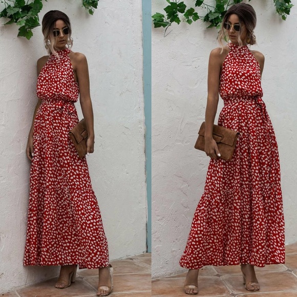 Dresses | Boho Gypsy Dot Halter Maxi Dress | Poshmark